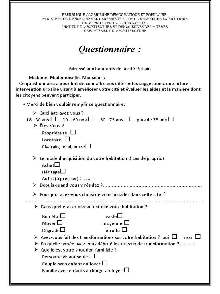 Questionnaire | PDF | Logement