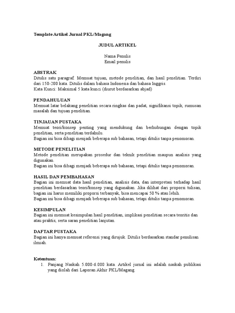 Template Artikel Jurnal Magang | PDF