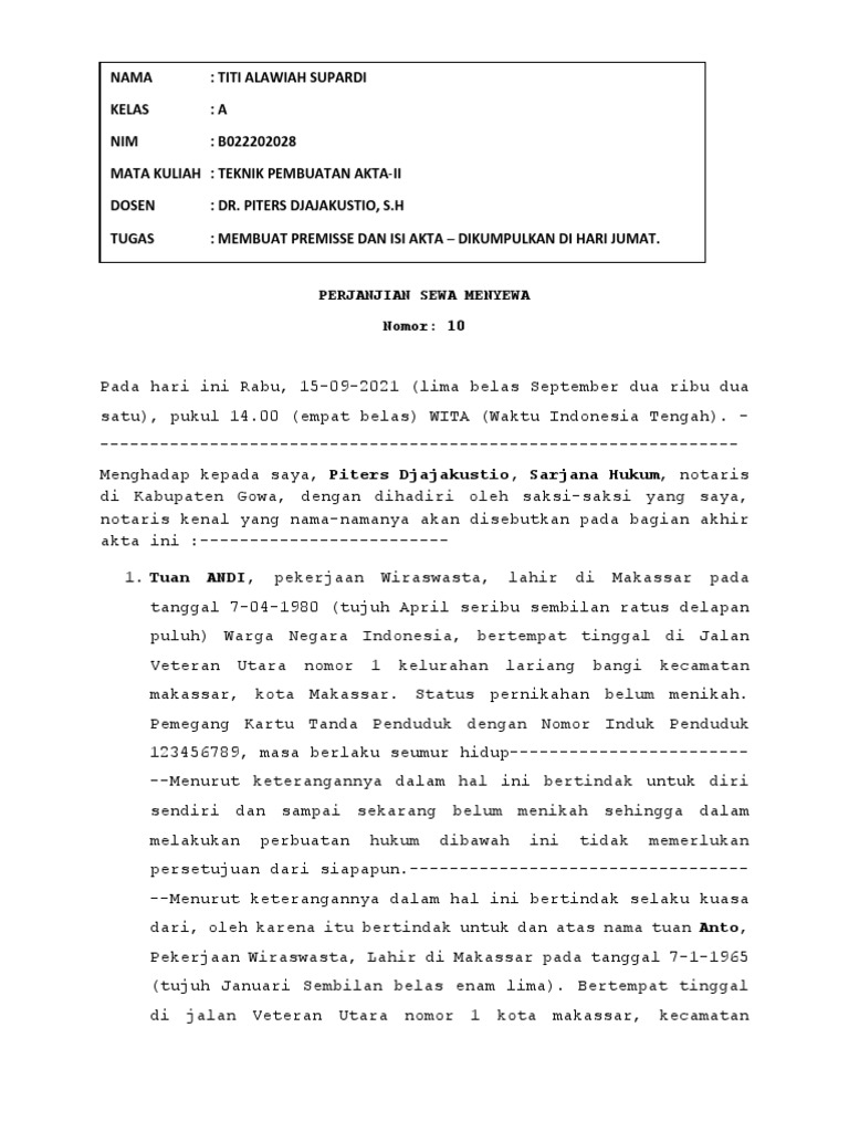 b022202028 - Titi Alawiah Supardi (Tpa 2 Tugas Premisse Dan Isi Akta) | PDF