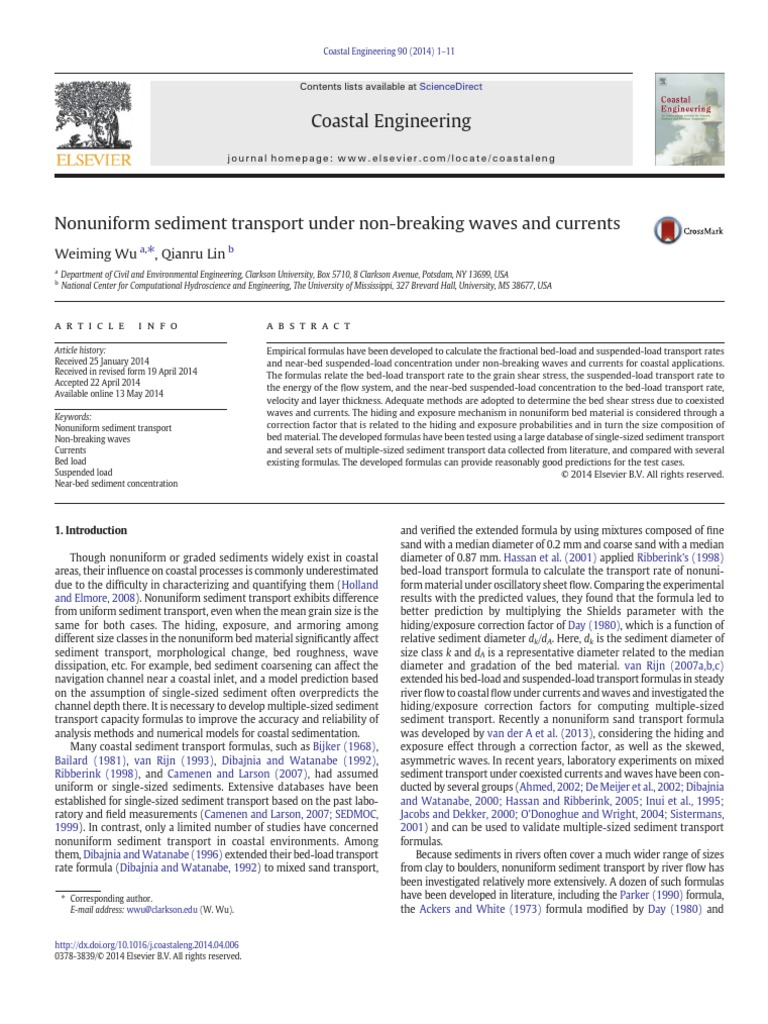 1-Nonuniform Sediment Transport Under Non-Breaking Wave Sand Currents ...