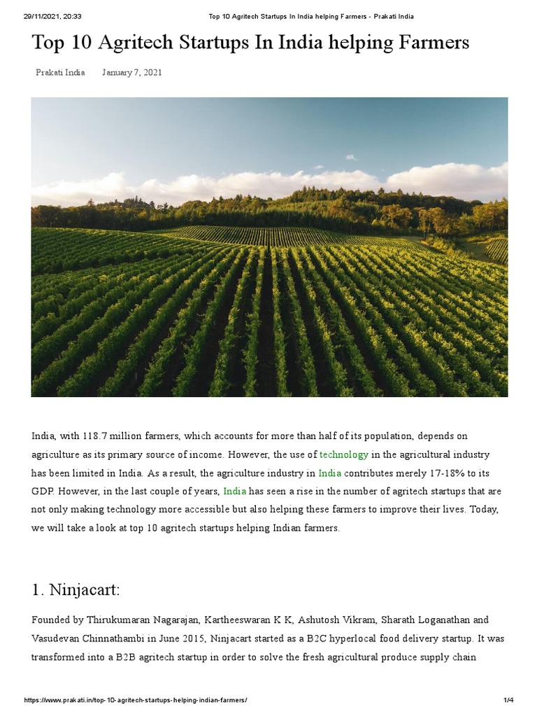Top 10 Agritech Startups in India Helping Farmers - Prakati India | PDF ...