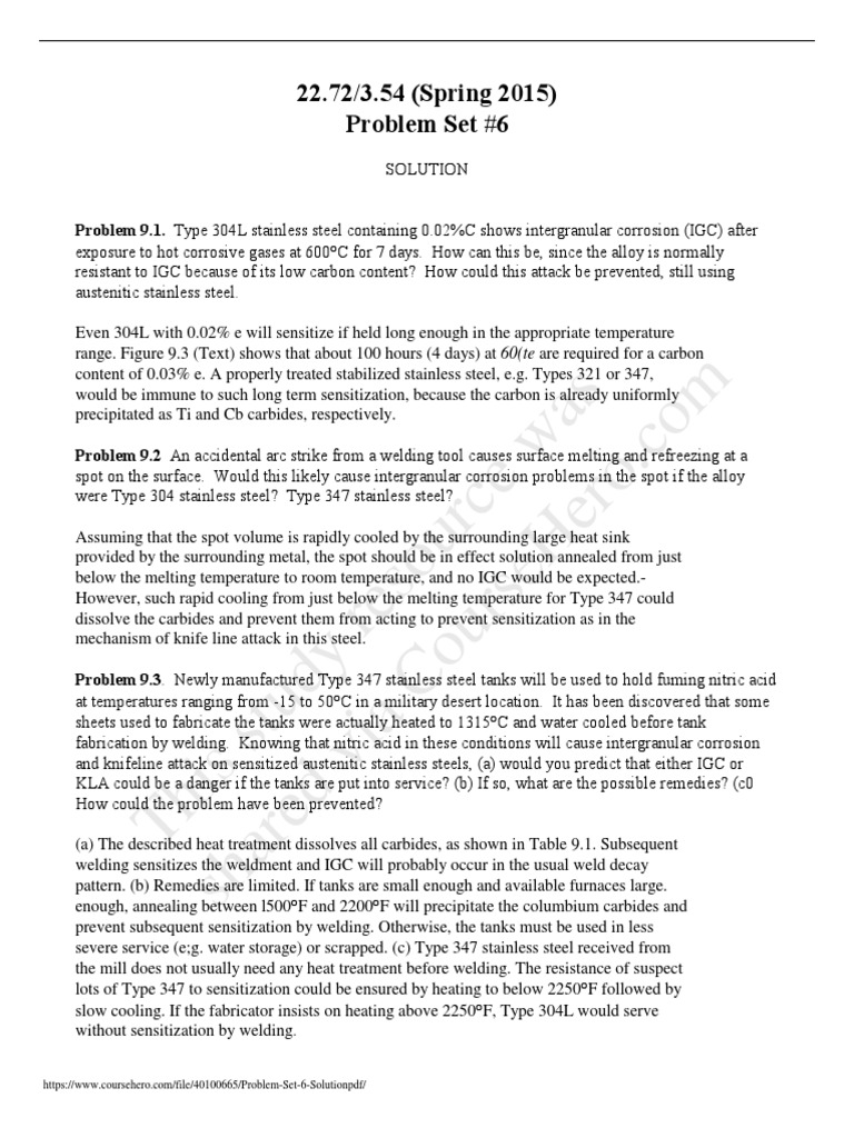 Problem Set 6 Solution Pdf Pdf Stainless Steel Materials