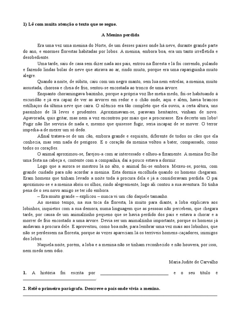 Texto A Menina Perdida Word | PDF | Cães