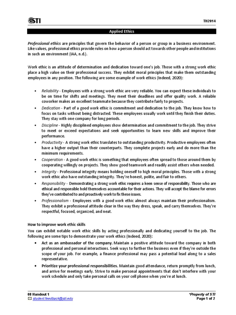 08 Handout 1 | PDF | Integrity | Morality