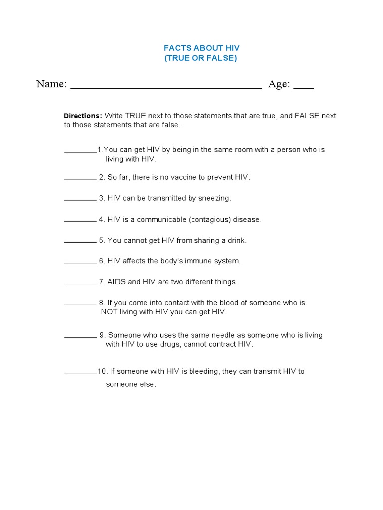 FACTS ABOUT HIV (Quiz) | PDF | Hiv | Hiv/Aids