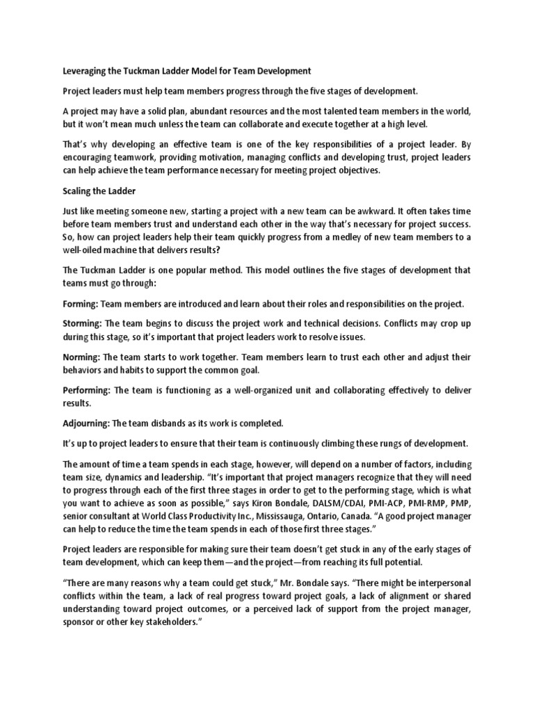 Lectura 5 - Leveraging The Tuckman Ladder Model For Team Development ...