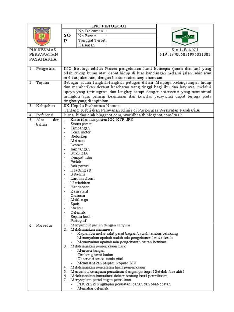 Sop Fisiologi Inc | PDF