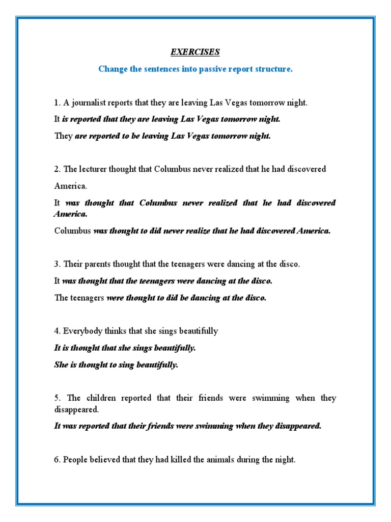 Passive Report Structure - Reporting Clauses in The Passive (DANEISY CAPOIS) | PDF | Cetaceans