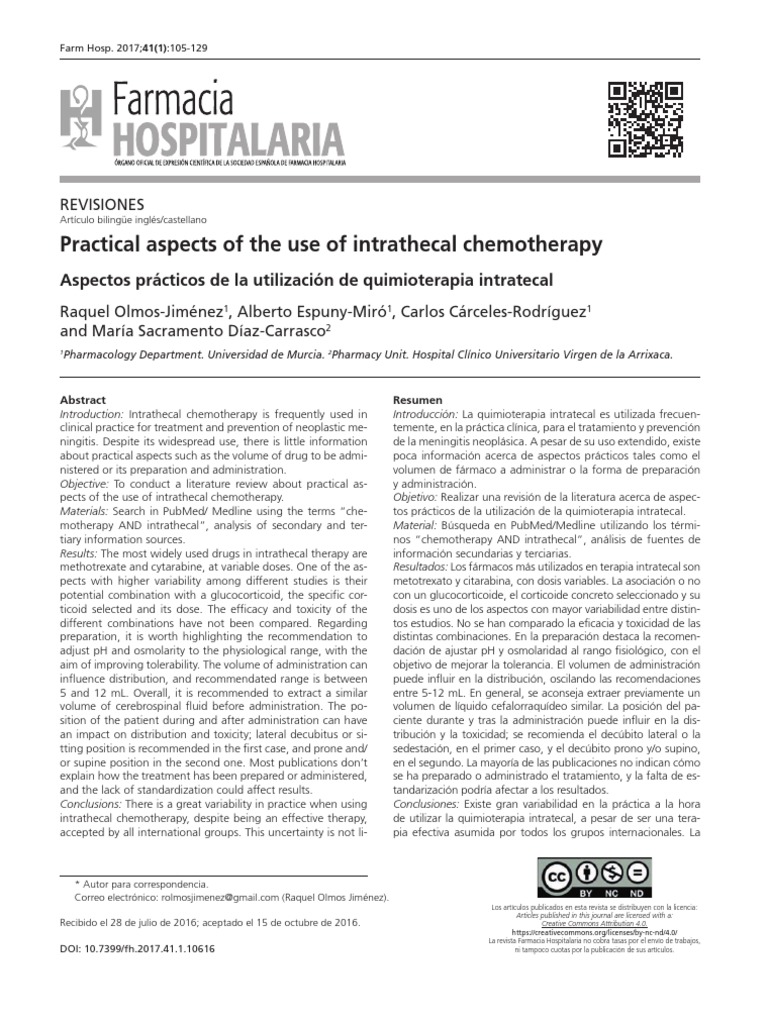 Quimioterapia Intratecal | PDF | Ciencias farmacéuticas | Farmacología