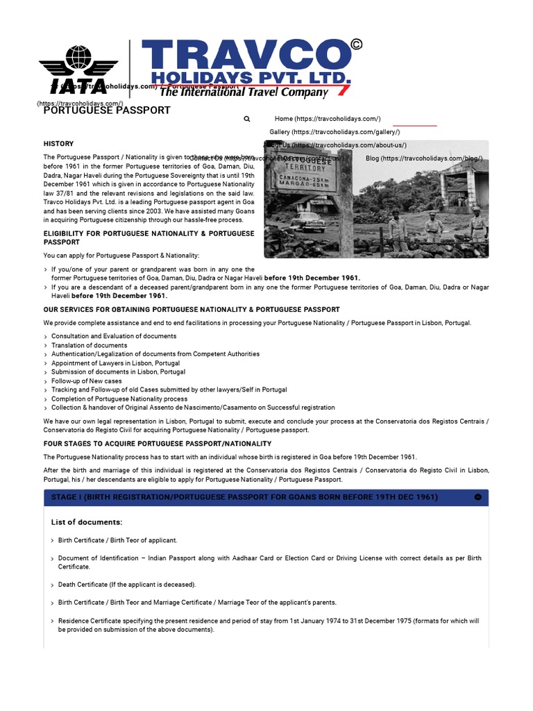 Portuguese Passport & Nationality - Travco Holidays Pvt. Ltd. | PDF | Birth Certificate ...