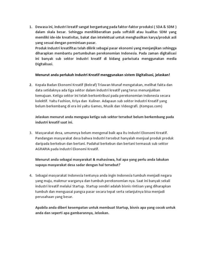 Tugas Essay Industri Kreatif | PDF | Bisnis