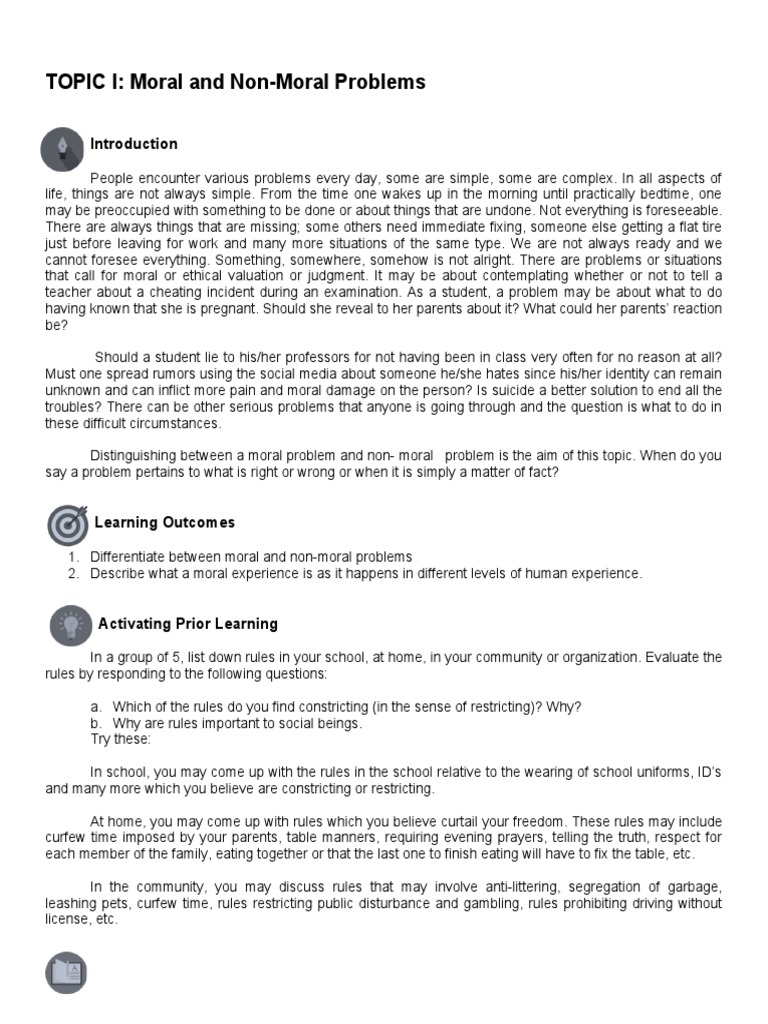 TOPIC I: Moral and Non-Moral Problems | PDF | Morality | Reason