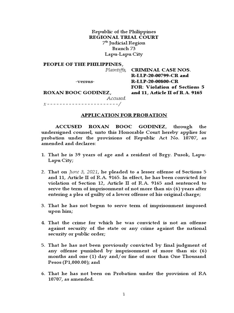 Application For Probation | PDF | Probation | Crimes