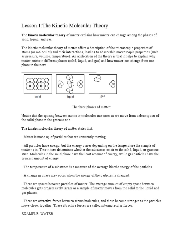 Lesson 1:the Kinetic Molecular Theory | PDF | Solution | Intermolecular ...