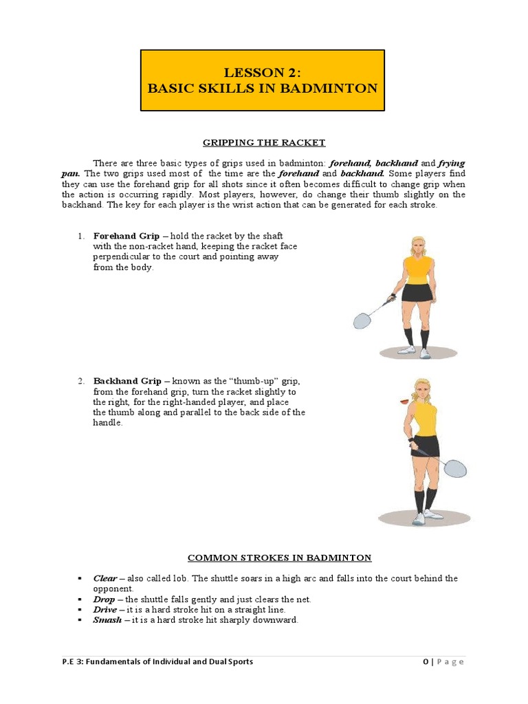 Basic Skills in Badminton PDF Racquet Sports Athletic Sports