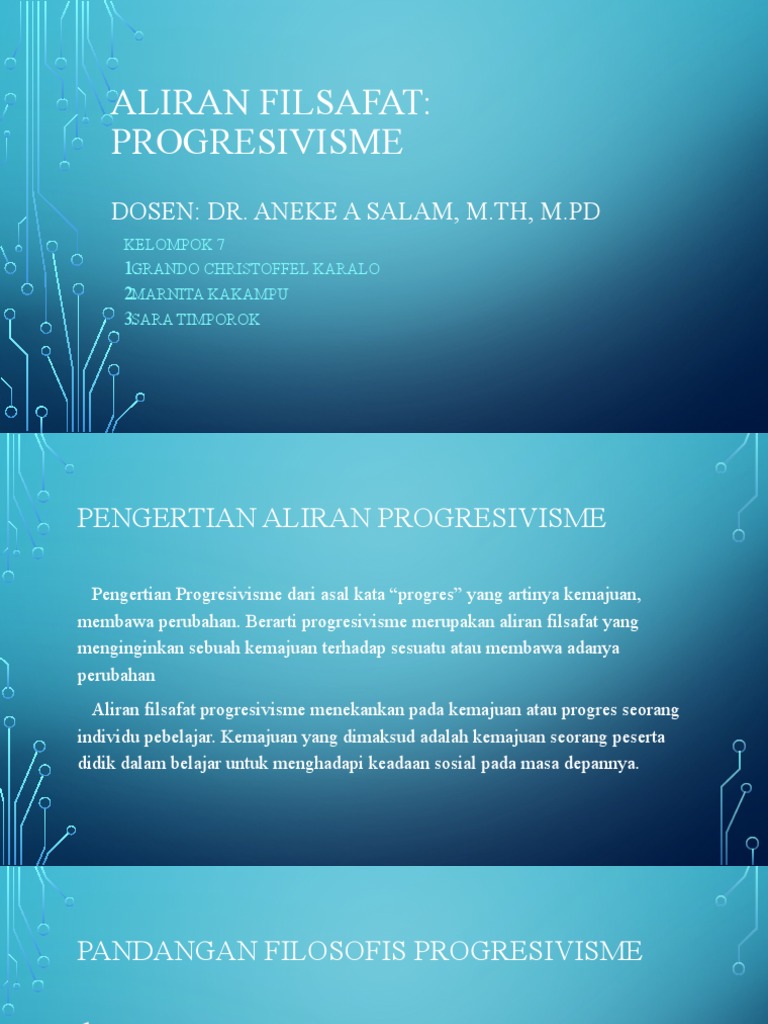 Aliran Filsafat Progresivisme - Filsafat Pendidikan - Kelompok 7 - Pendidikan Ekonomi | PDF