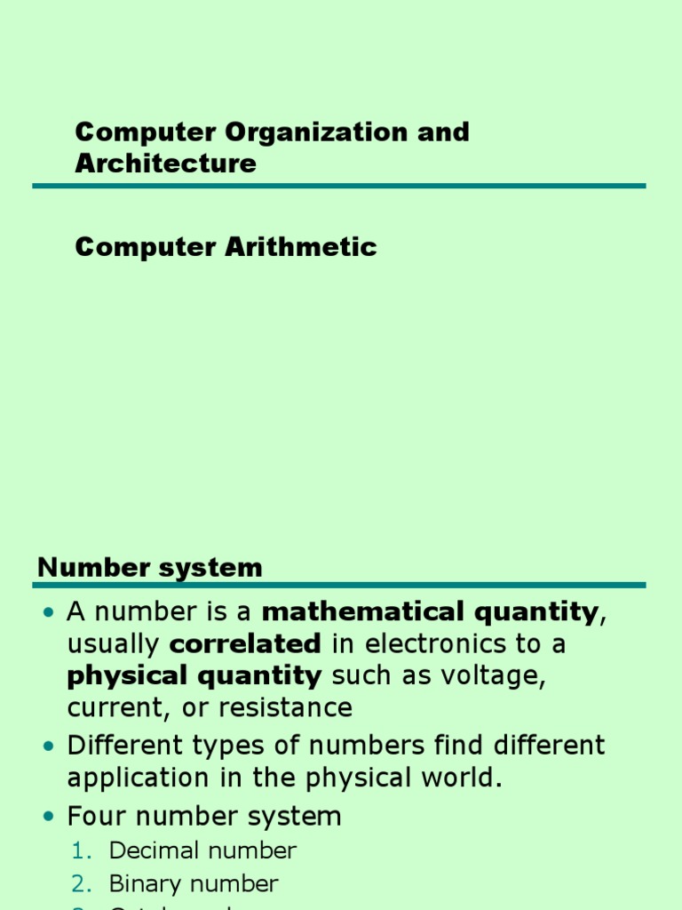 Computer Organization And Architecture Computer Arithmetic Pdf 6997