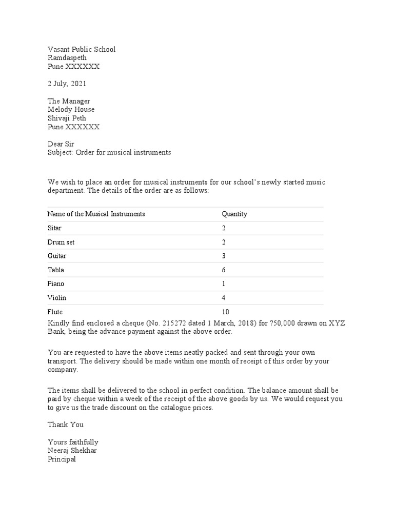 Letter of Placing An Order | PDF