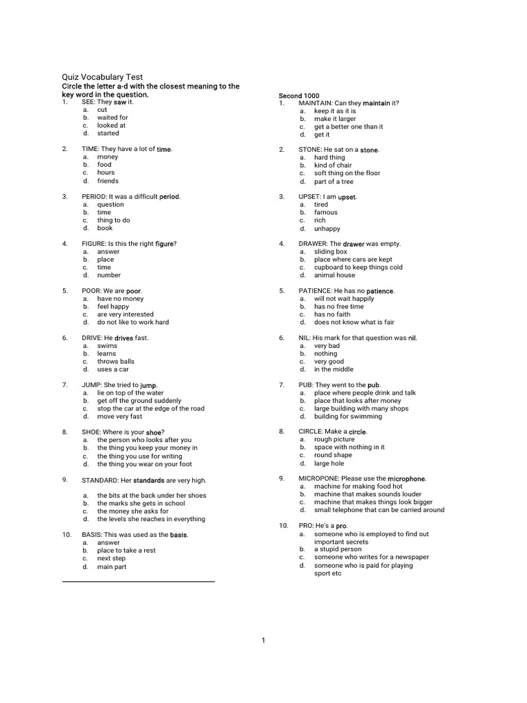 Vocabulary Test | PDF