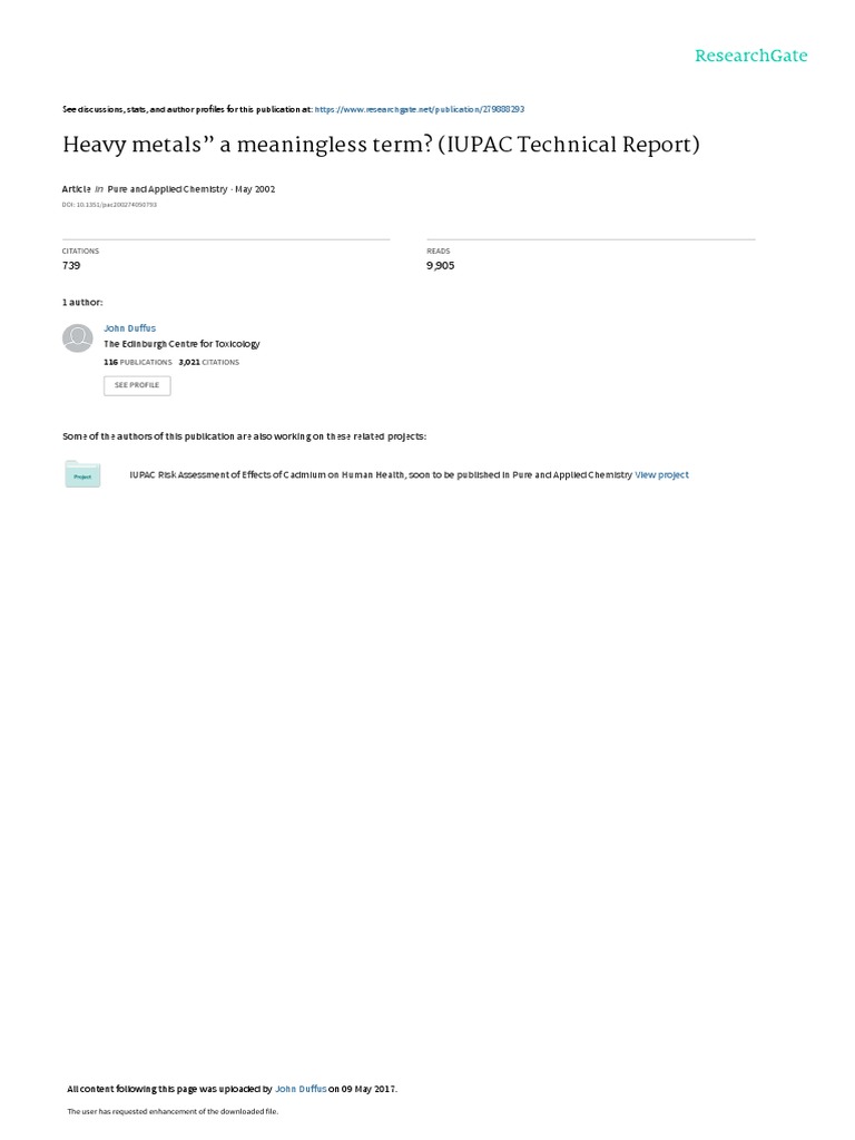 Heavy Metals" A Meaningless Term? (IUPAC Technical Report) : Pure and ...