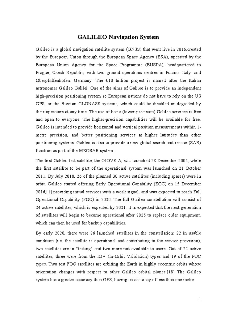 Overview of the Galileo Navigation System | PDF | Global Positioning ...