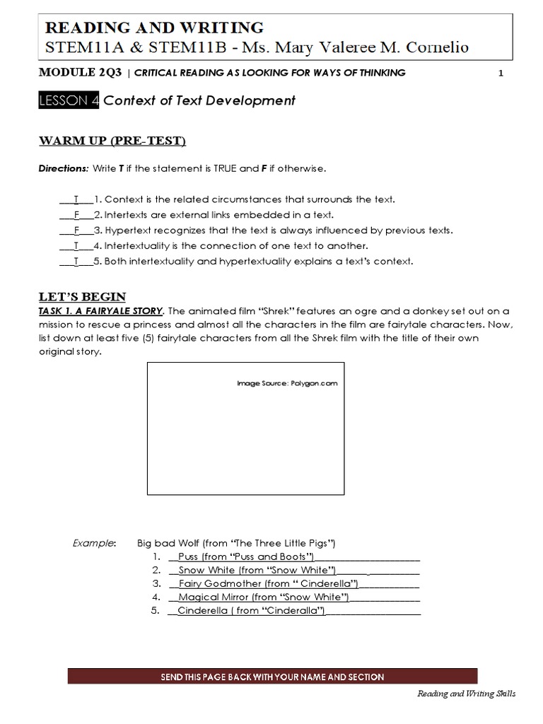Lesson 4 Context of Text Development ACTIVITIES | PDF
