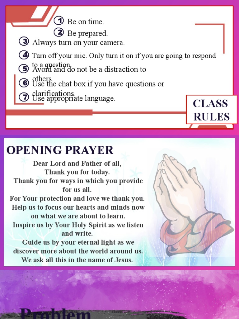 Class Rules: Be On Time. Be Prepared. Always Turn On Your Camera | PDF