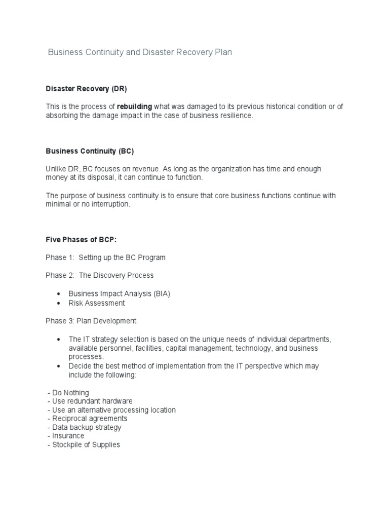 Business Continuity and Disaster Recovery Plan | PDF