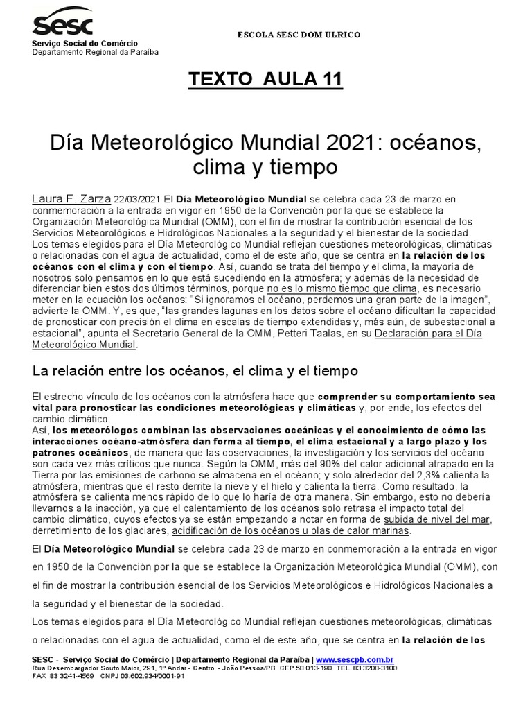 Texto Aula 11 - Día Meteorológico Mundial | Descargar gratis PDF ...