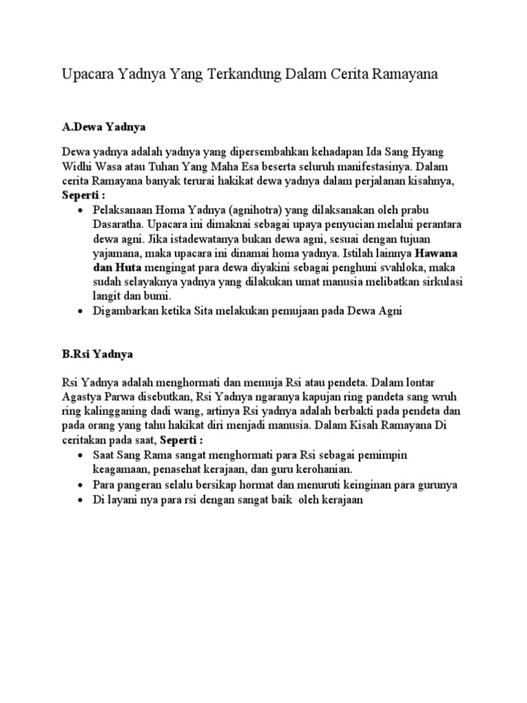 Upacara Yadnya Yang Terkandung Dalam Cerita Ramayana | PDF