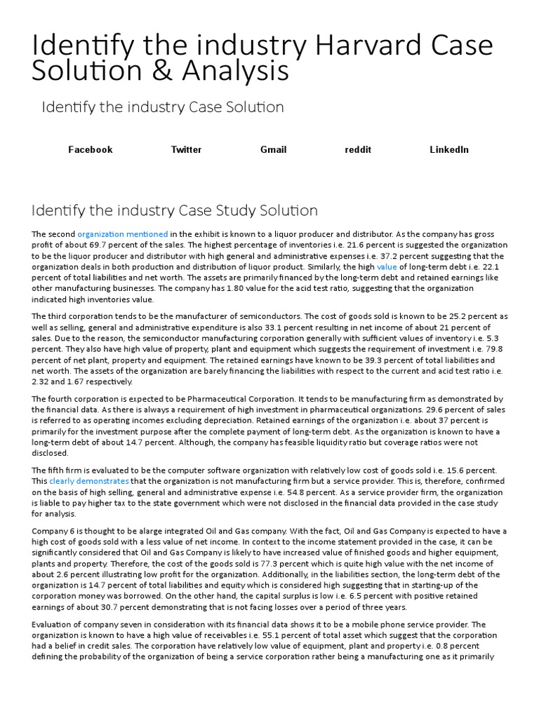 Identify The Industry Case Solution and Analysis, HBR Case Study Solution & Analysis of Harvard ...