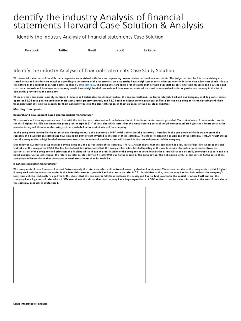 Identify The Industry Analysis of Financial Statements Case Solution ...