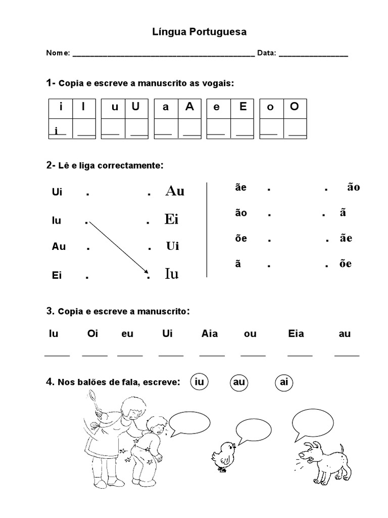 Ficha Vogais e Ditongos | PDF