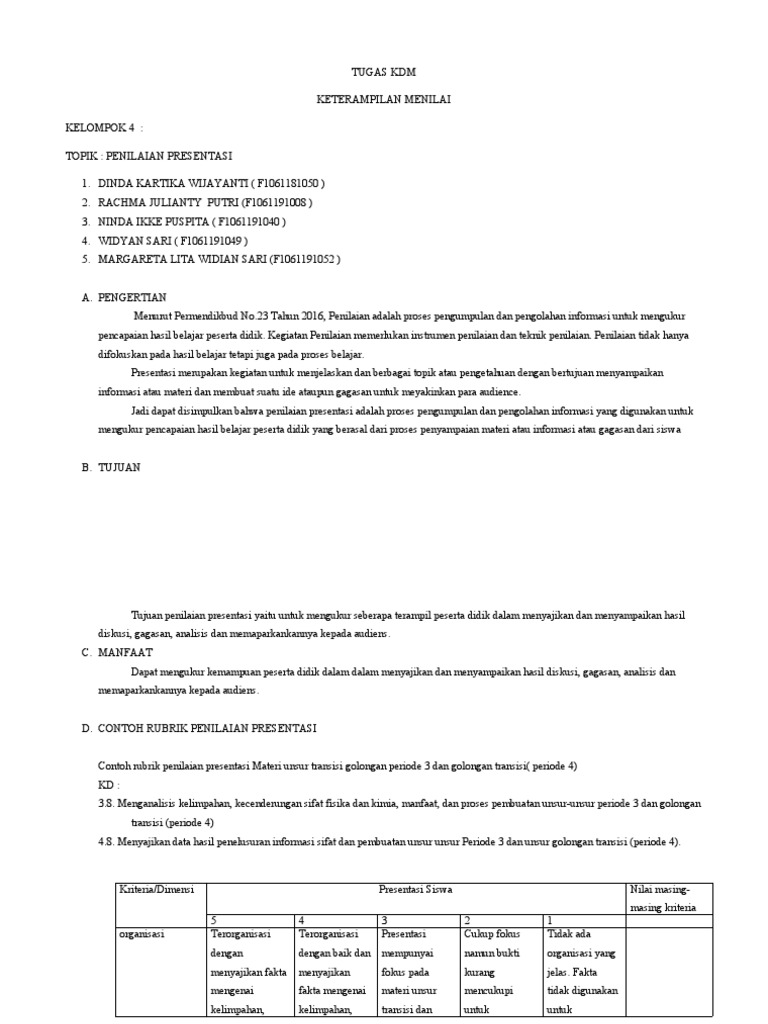 KDM Kelompok 4 Penilaian Presentasi | PDF