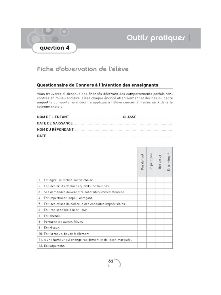 Conners Enseignant Version Courte+clef | PDF