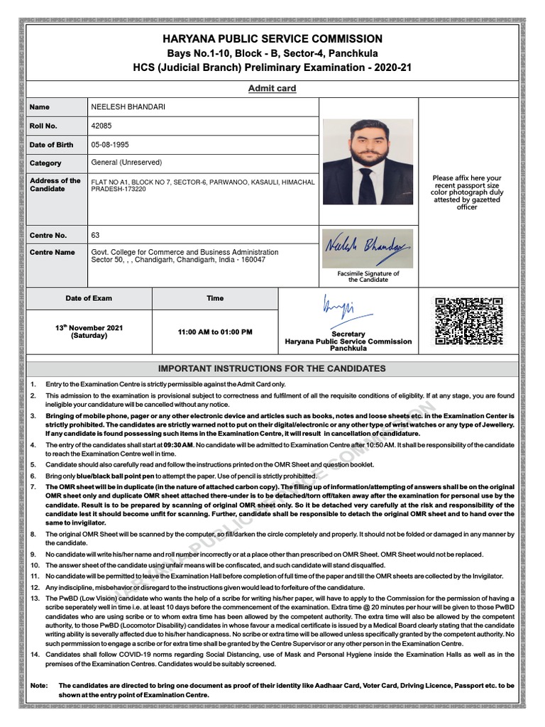 Candidate Hall Ticket | PDF