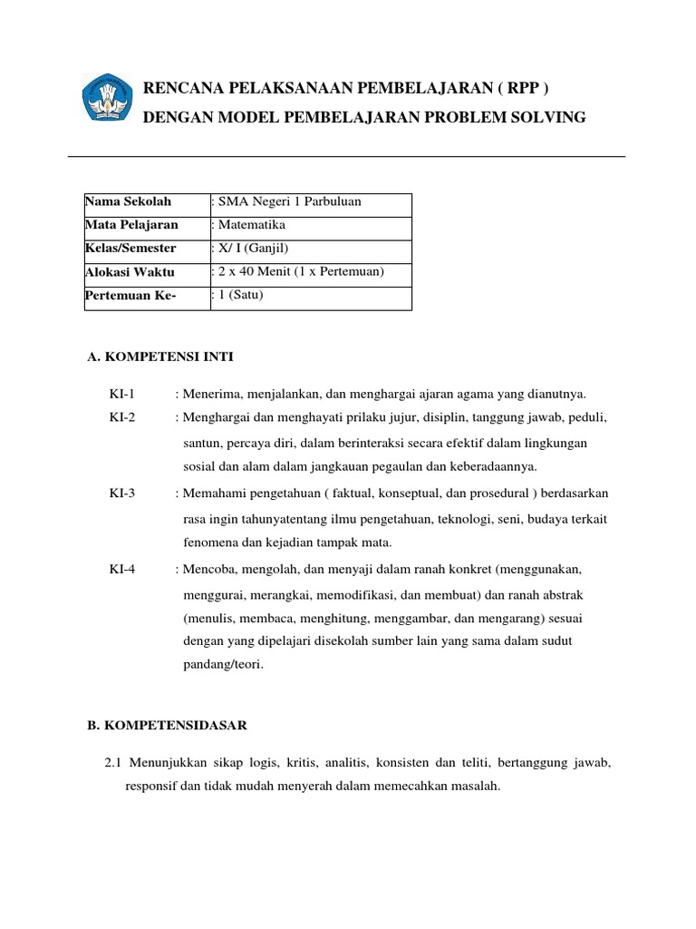 Rencana Pelaksanaan Pembelajaran (RPP) Dengan Model Pembelajaran ...