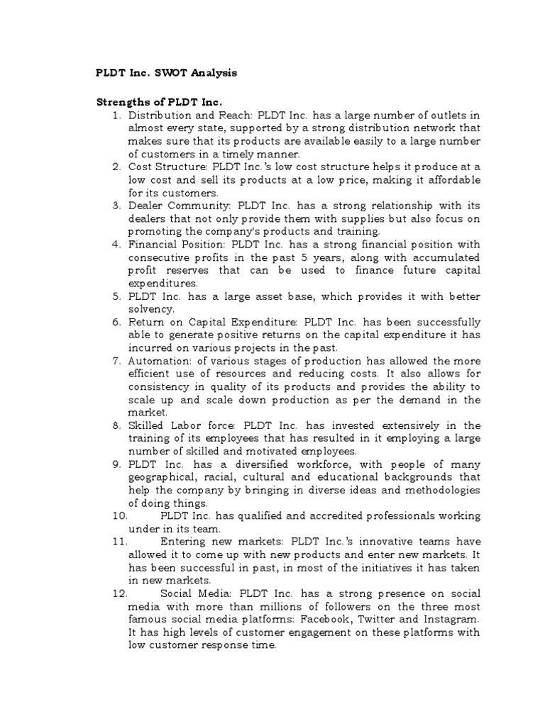 PLDT Inc. SWOT Analysis Strengths of PLDT Inc | PDF | E Commerce ...