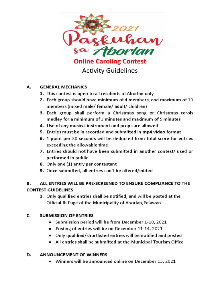 Online Caroling Contest: Activity Guidelines | PDF