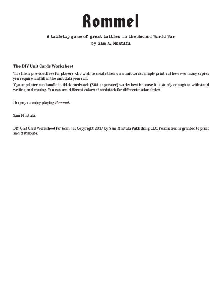 DIY Rommel Unit Cards | PDF