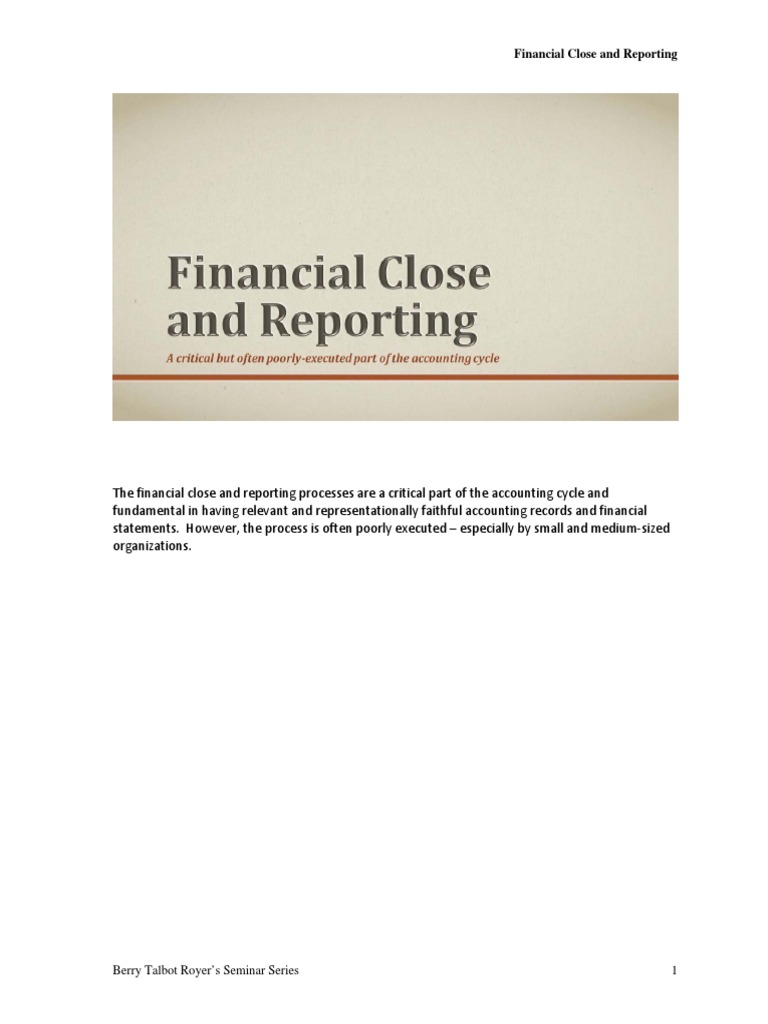 Financial Close and Reporting Processes | PDF | Equity (Finance ...