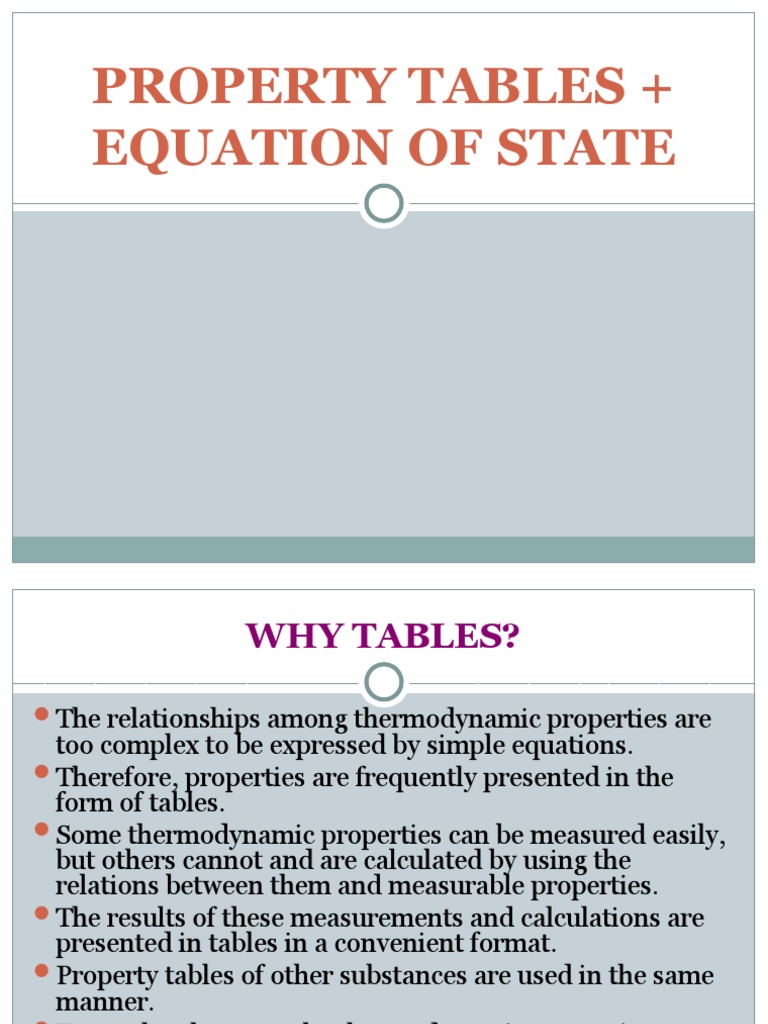 Property Tables + Equation of State | PDF | Gases | Enthalpy