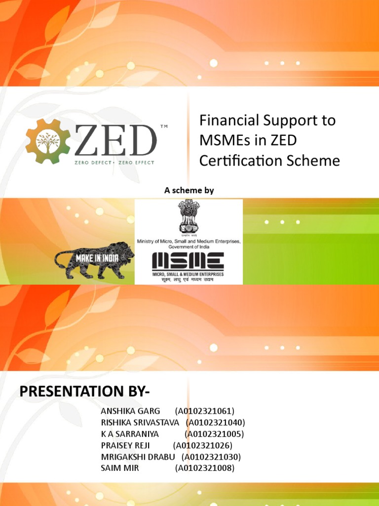 Financial Support To Msmes in Zed Certification Scheme | PDF ...