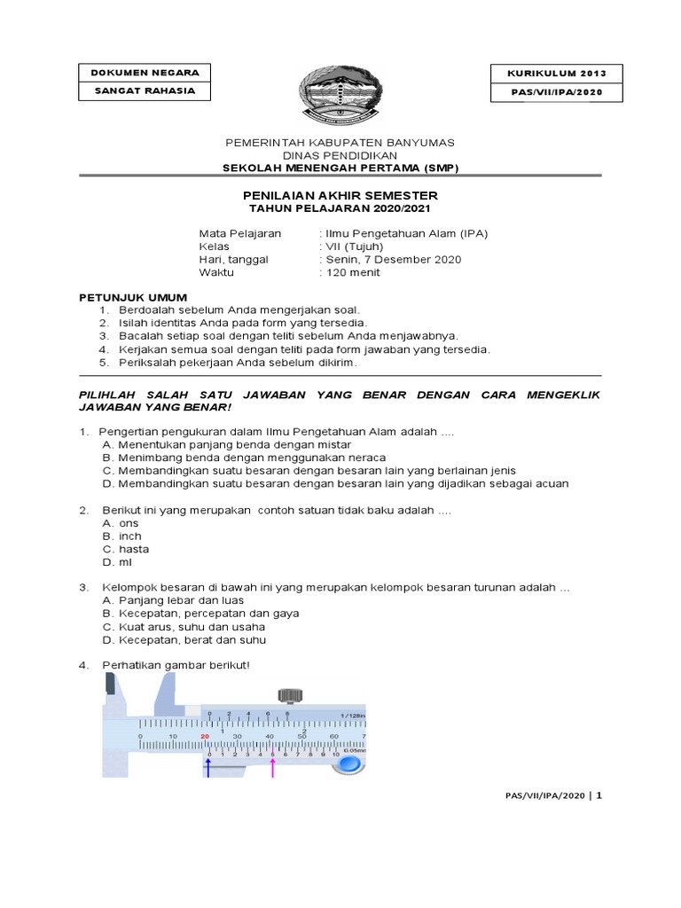 Soal Ipa Kelas 7 | PDF | Sains & Matematika