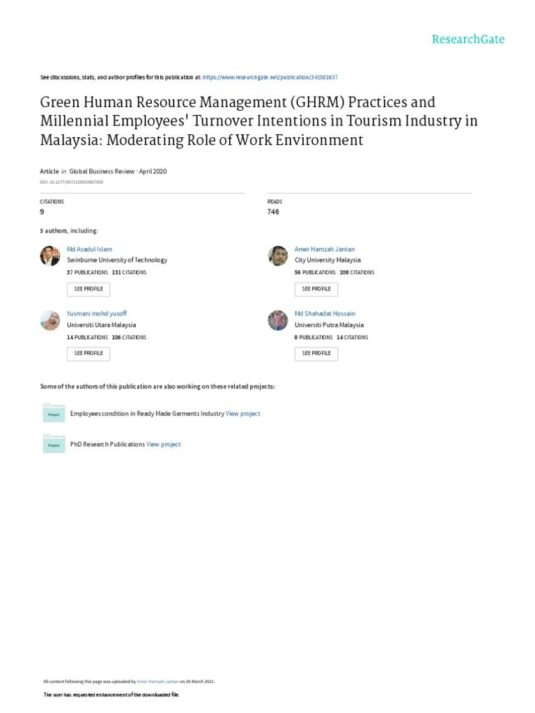 Green Human Resource Management (GHRM) Practices and Millennial ...