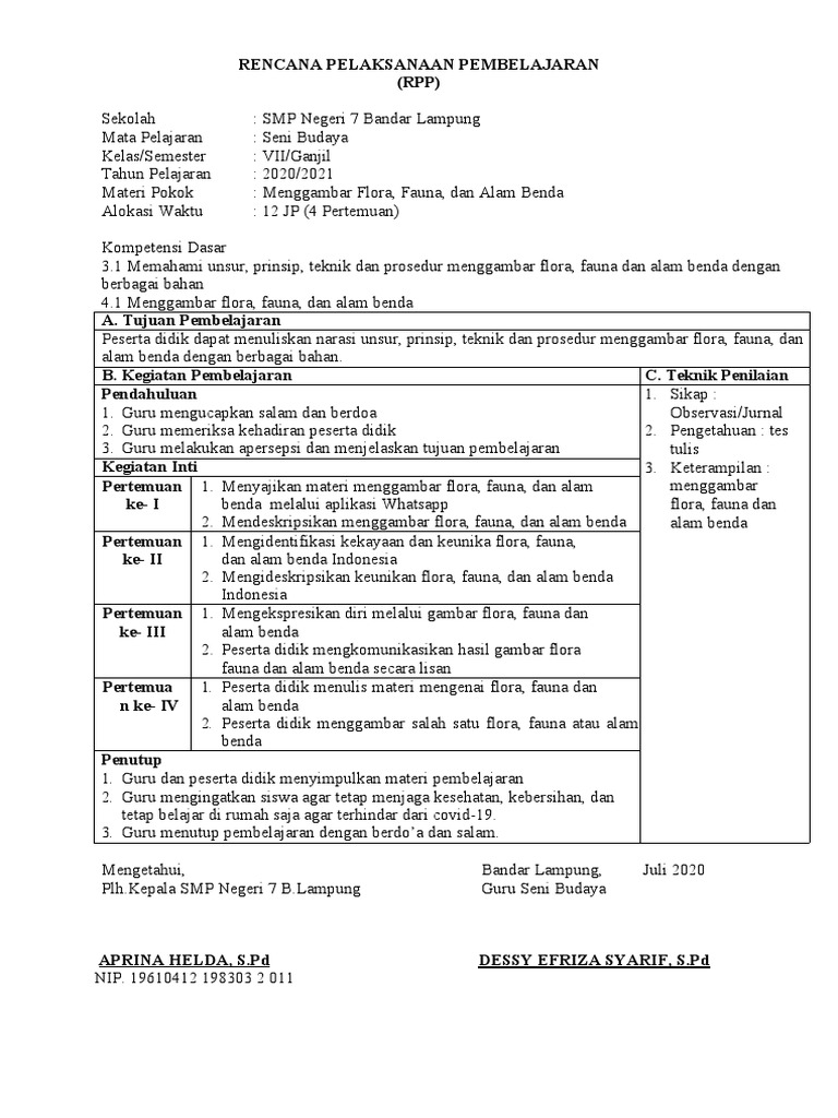 RPP SBK Kelas 7 Daring | PDF