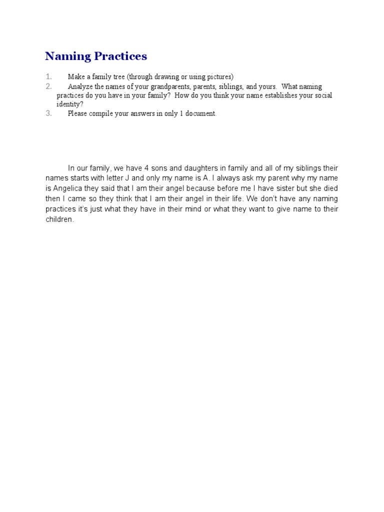 Family Naming Practices and Identity | PDF | Language Arts & Discipline ...