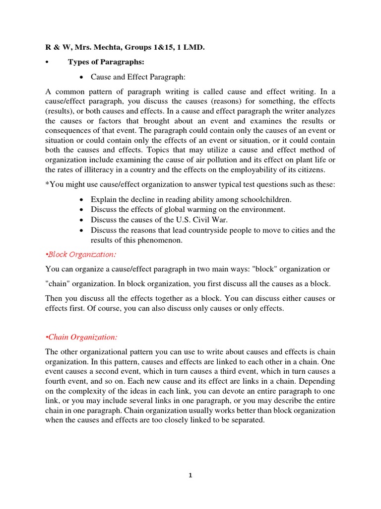 Cause and Effect Paragraph Writing | PDF | Causality | Cognition