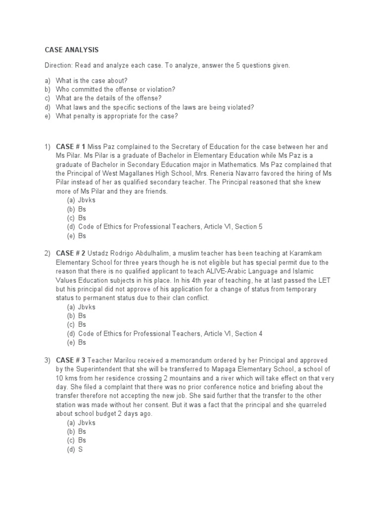 CASE ANALYSIS Draft | PDF | Teachers | Licensure