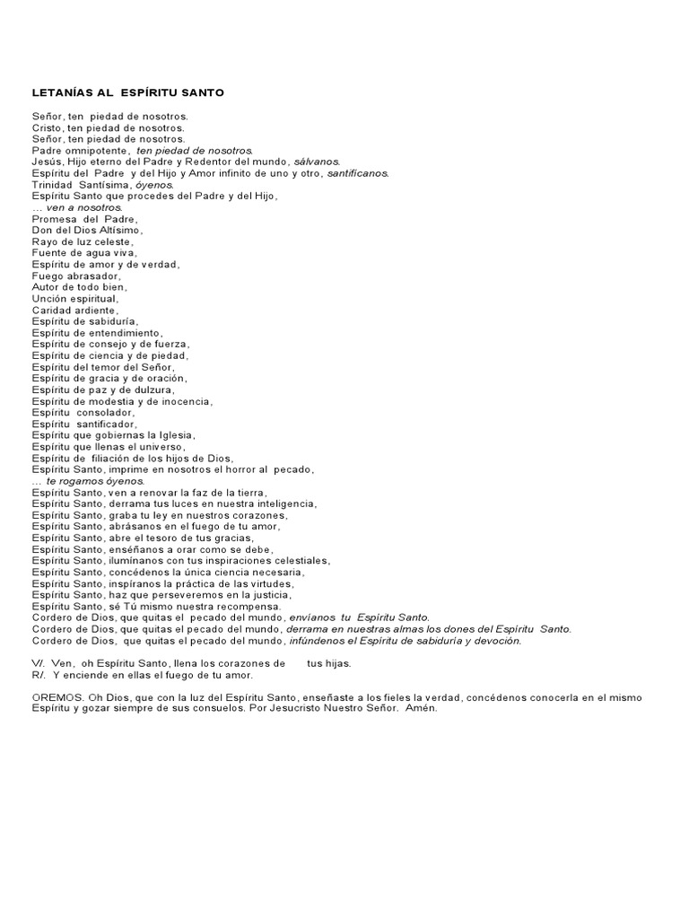 Letanías Al Espíritu Santo Pdf Espíritu Santo Cristo Título